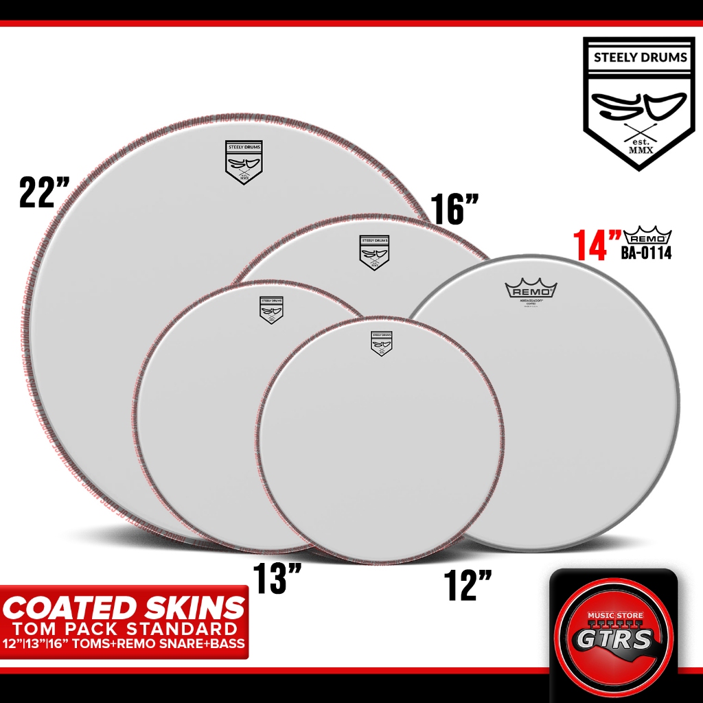 Steely Coated Drumheads 22" 16" 14" 13" 12" for Drumsets | Shopee ...