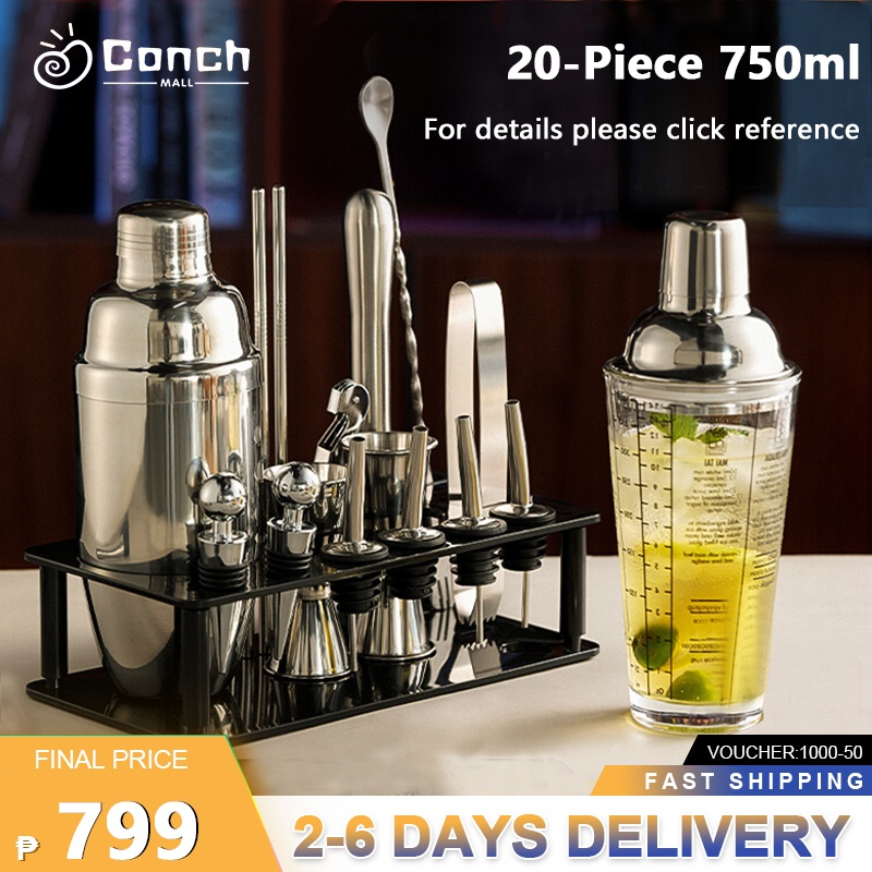 20-Piece 750ml Cocktail Shaker Stainless Steel Mixer Bartender Tools ...