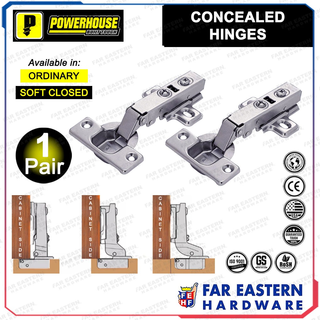 POWERHOUSE Concealed Hinges Soft Close Hydraulic | Ordinary Full | Half ...