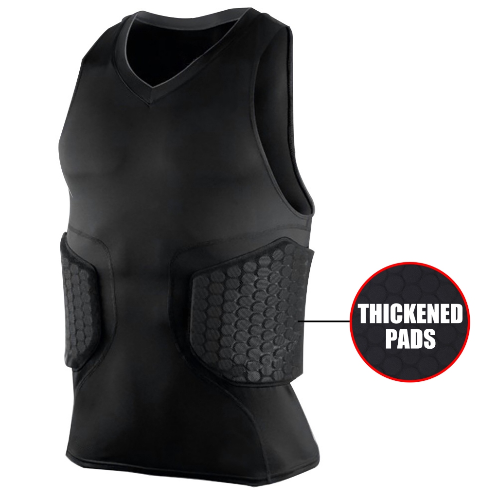 Men's Rib Protector Padded Vest Compression Shirt Training Tank Top for ...