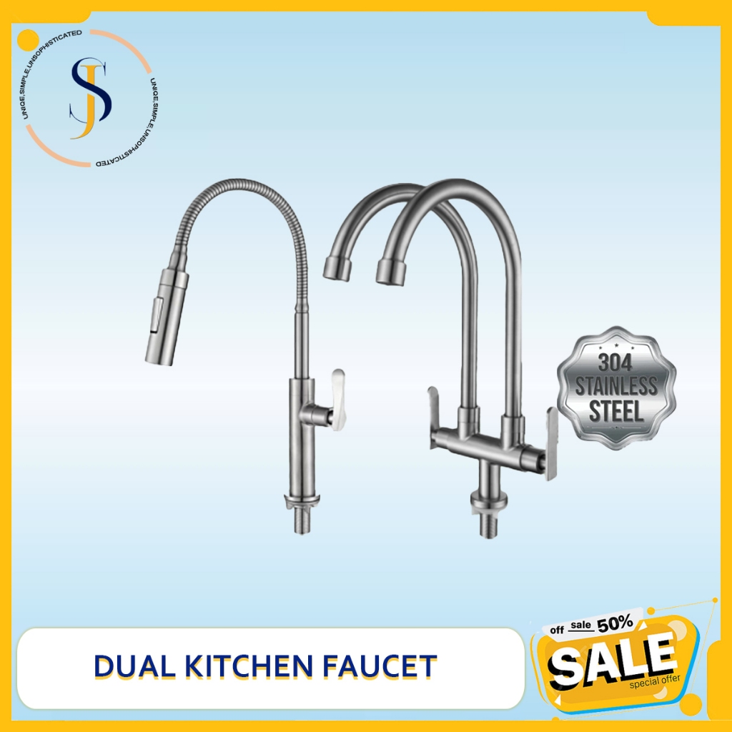 SUS304 Stainless Steel Black Double Dual Kitchen Faucet Flexible Single ...