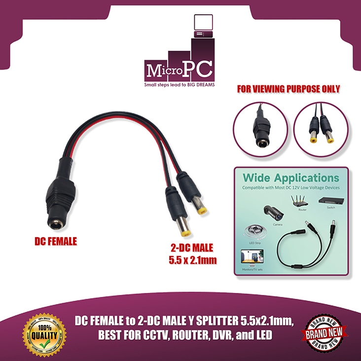 MICRO PC DC FEMALE to 2-DC MALE Y SPLITTER 5.5x2.1mm, BEST FOR CCTV ...