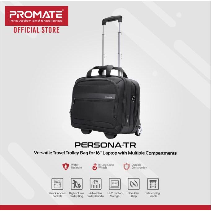 Promate Persona-TR Versatile Travel Trolley Bag for 16” Laptop with ...