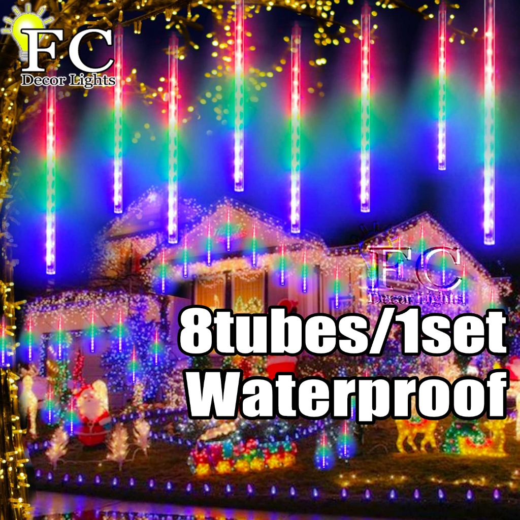 220V LED Meteor Shower Rain Lights Tube Lamp for Outdoor Garden Home ...