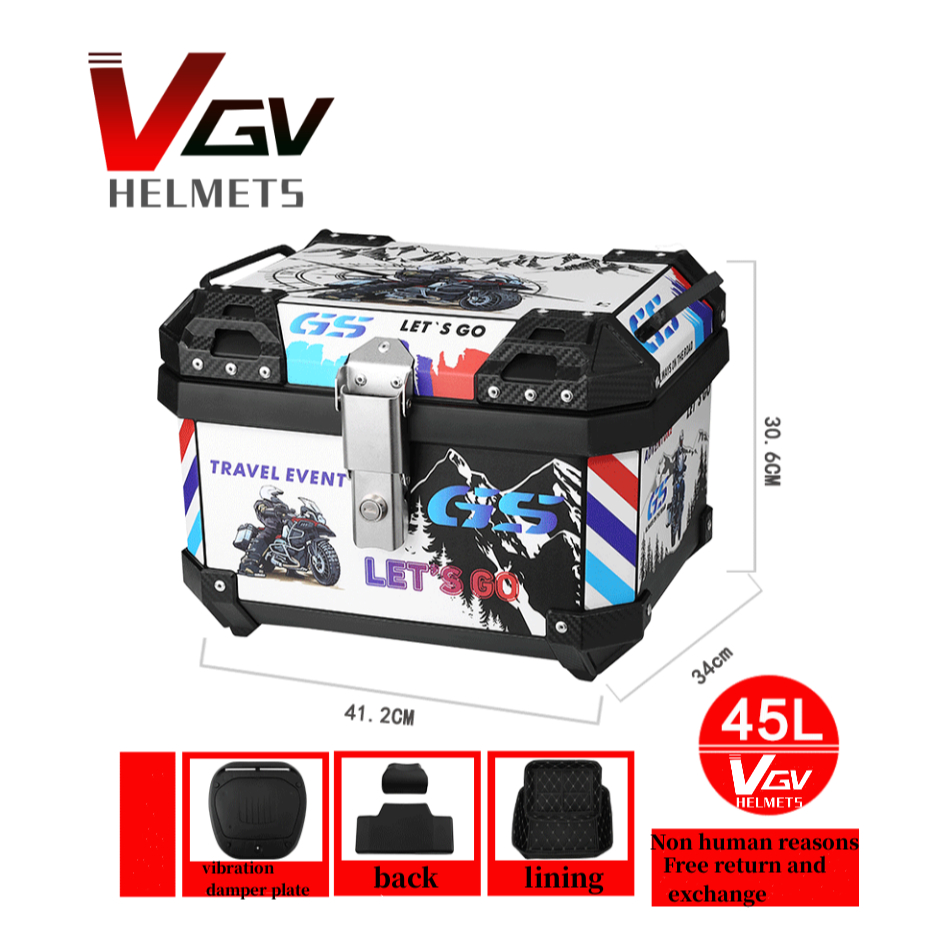 VGV Motor Top Box Motorcycle Box 45LMotorcycle With Base Plate Top Box For Motorcycle | Shopee ...