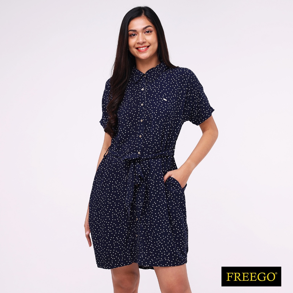 Freego Ladies Woven Printed Rayon Short Sleeves Dress AST08-0060 ...