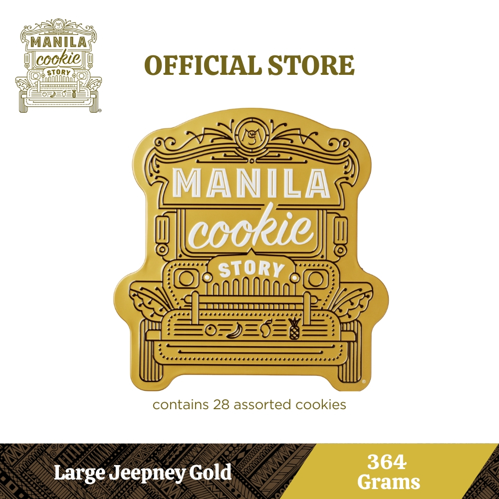 Manila Cookie Story Gold Jeepney Gift Tin Cookies 28 Assorted cookies - 364g | Shopee Philippines