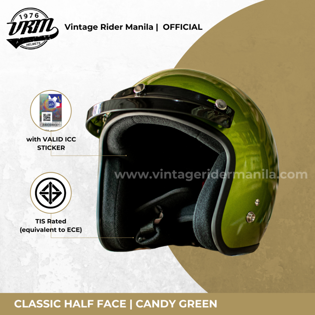 VRM 1976 Classic Candy Green Half Face Helmet | Shopee Philippines