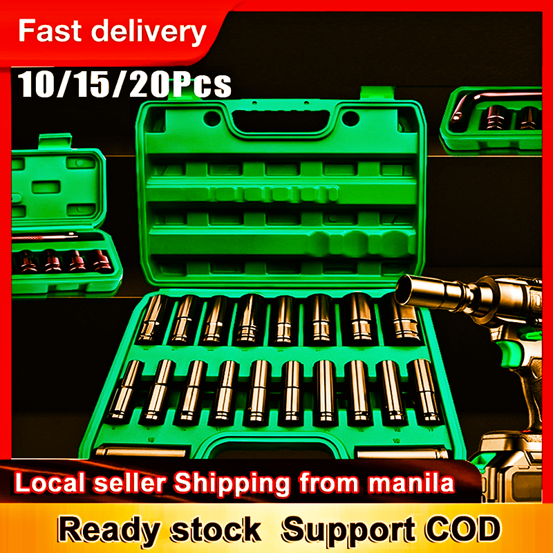 20PCS 1/2 IN Drive Deep Impact Socket Set Heavy Metric Garage Tool For Wrench Adapter Hand Tool ...