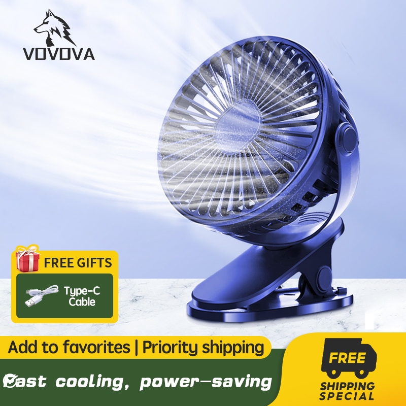 VOVOVA Clamp Fan Mini Electric 360° Fan USB Rechargeable Office Fan ...