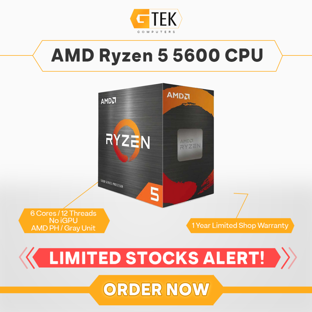 AMD Ryzen 5 5600 CPU w/ Wraith Stealth CPU Cooler AM4 Processor Box and ...
