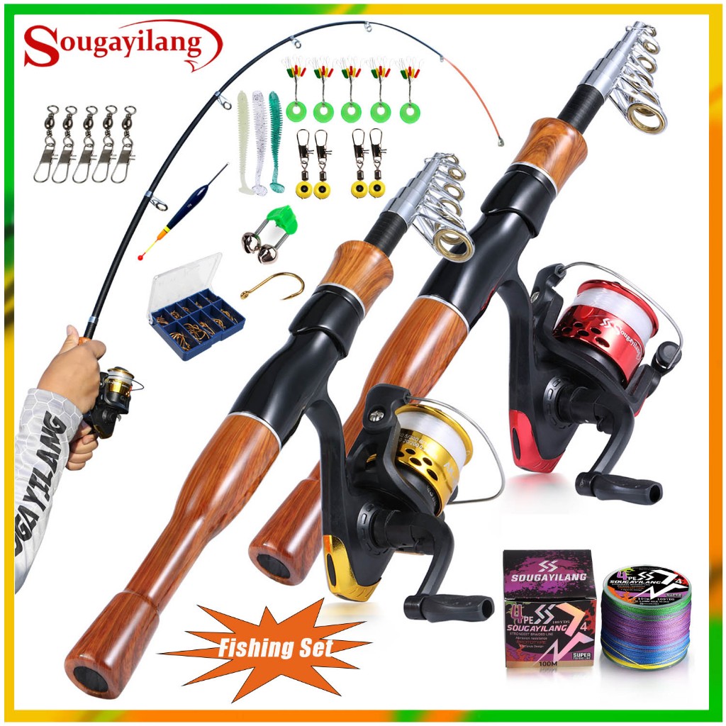 Sougayilang Fishing Set 1.6m Telescopic Spinning Fishing Rod 5.2:1BB ...