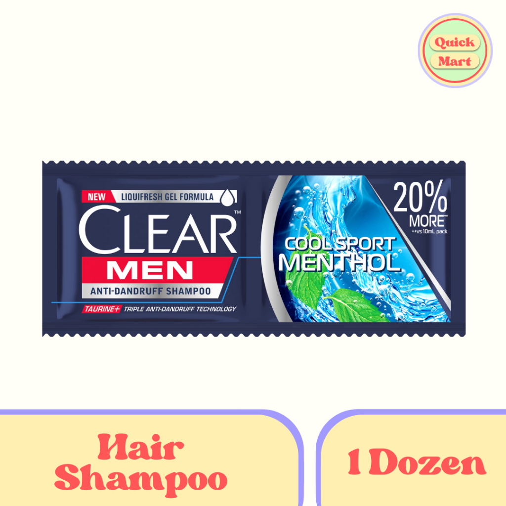 Clear Anti-Dandruff Cool Sport Menthol Shampoo 12mL (11+1 Sachets ...