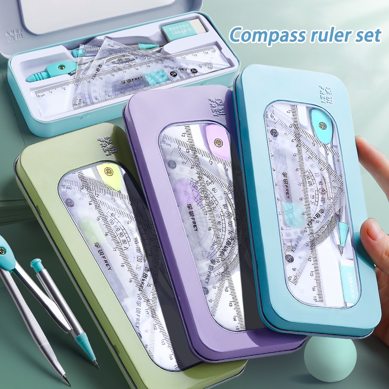 HGS 7Pcs Compasses Ruler Set Pencil Lead Picture Circles Math Compass ...