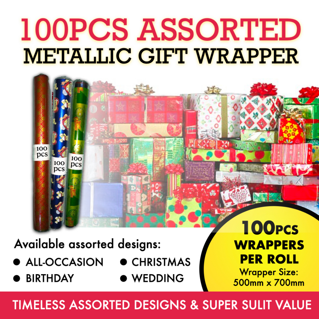 100pcs Assorted Metallic Gift Wrapper for Christmas All-Occassion ...