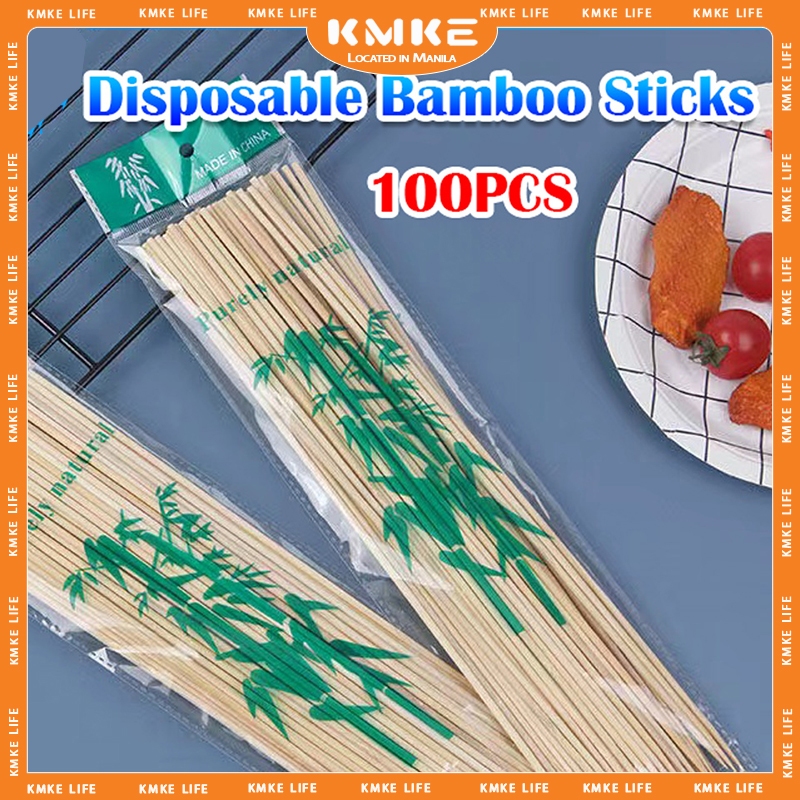 100PCS Bamboo Sticks Skewers Barbecue Disposable Wood Sticks Barbecue ...
