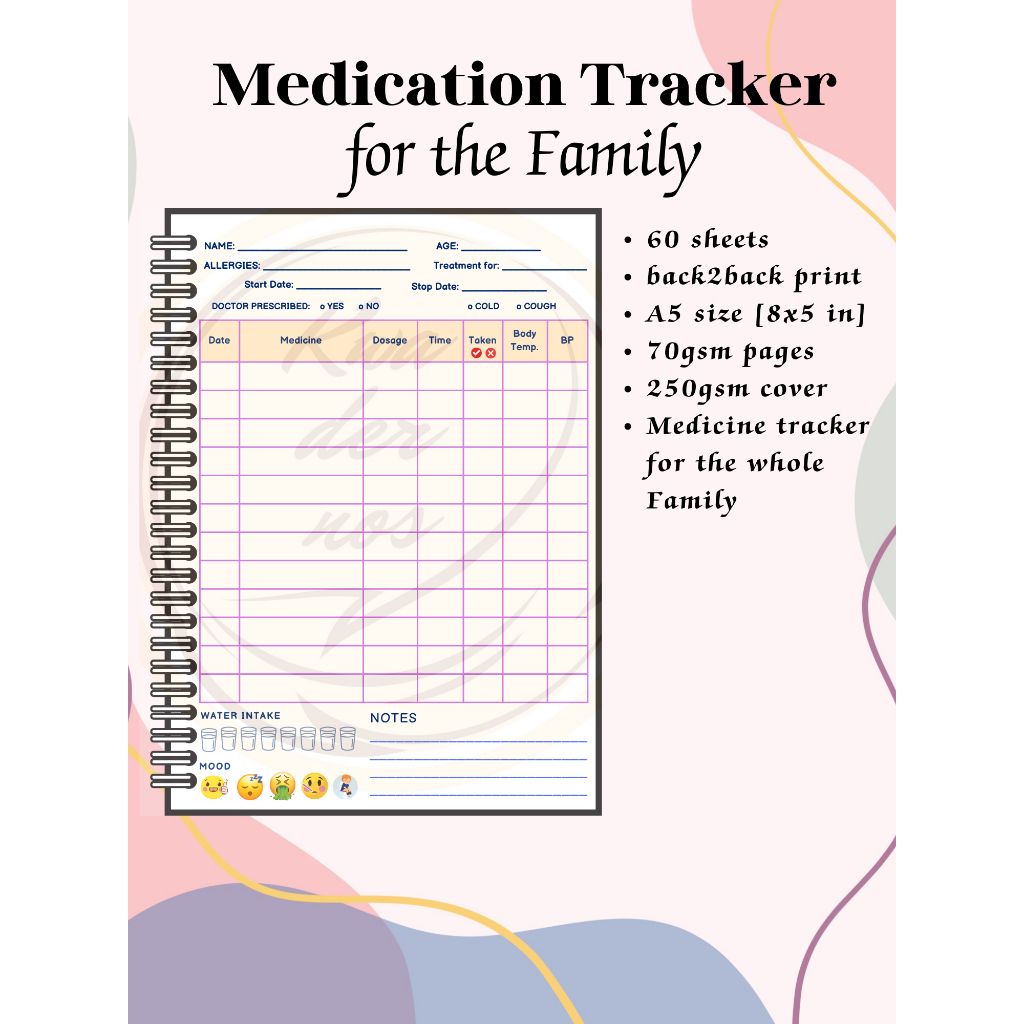 MEDICINE NOTEBOOK MEDICATION RECORD TRACKER FOR FAMILY A5 SIZE 60 ...