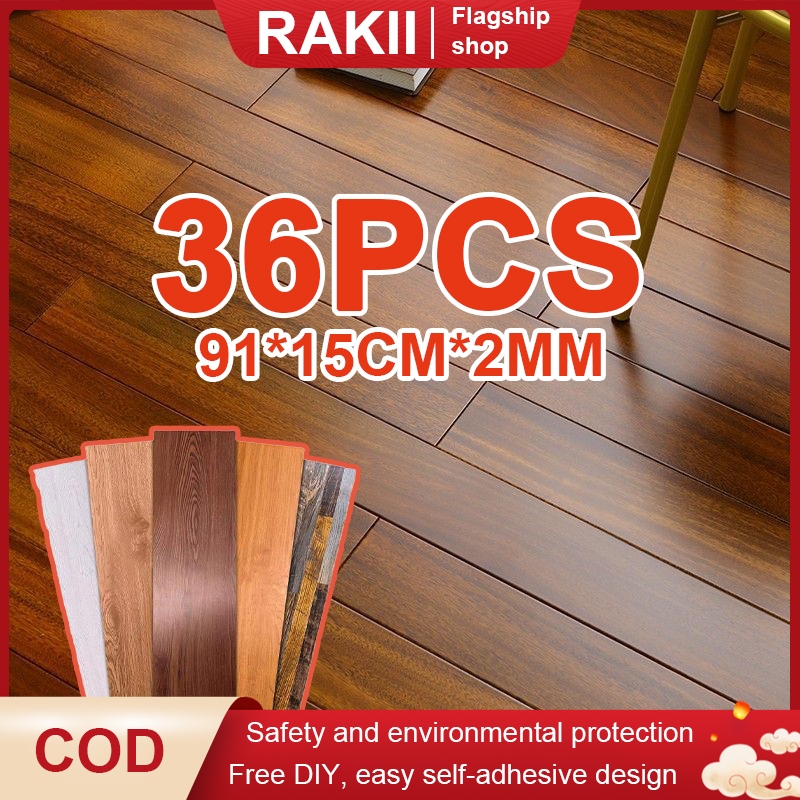 Floor Stickers 36pcs 2mm thick Wooden Design 91X15 cm Vinyl Adhesive ...