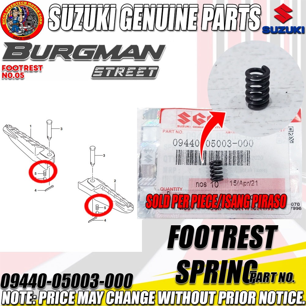 BURGMAN STREET 125 FOOTREST SPRING (SGP) (GENUINE: 09440-05003-000 ...