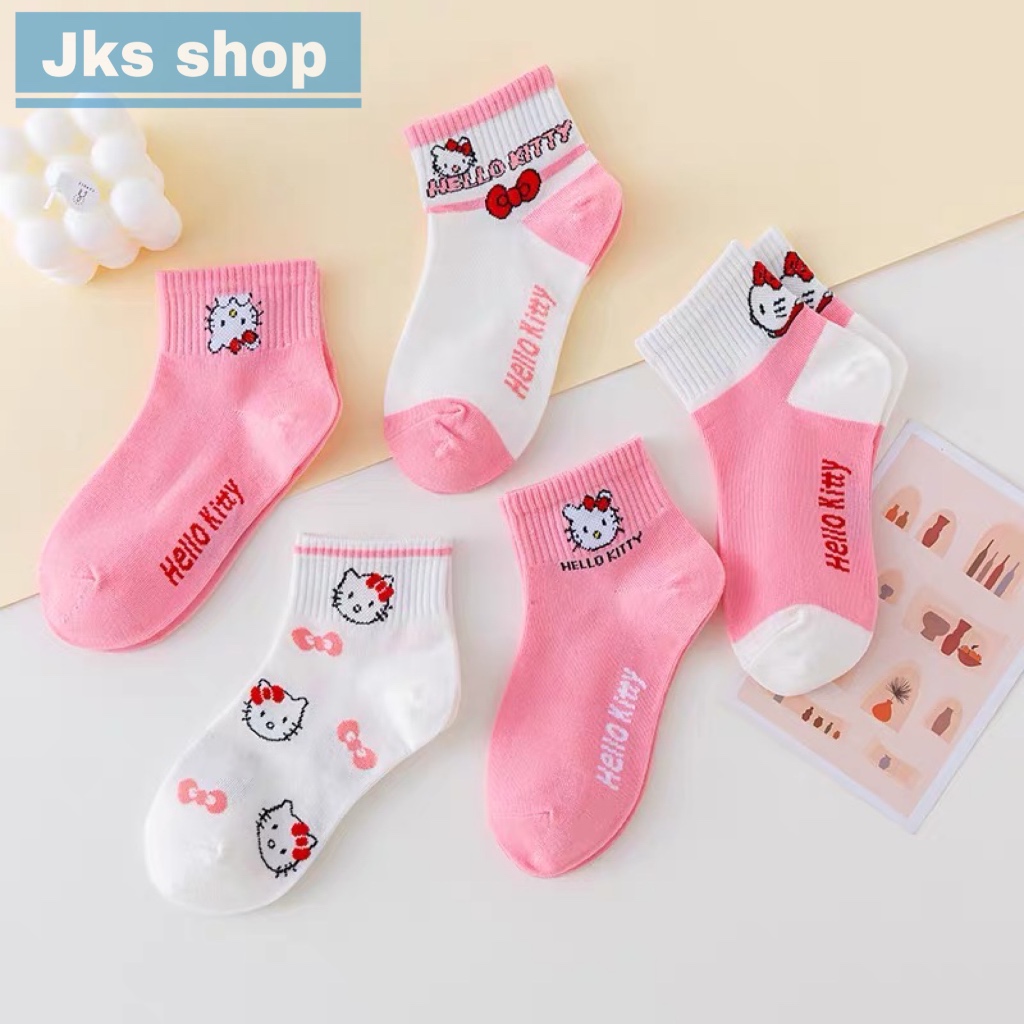 Jks Set Of 5Pairs Hello Kitty Socks Cute Style Printed Socks For Kid ...