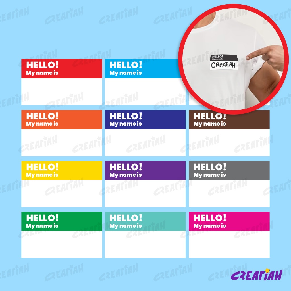 CREATIAH | HELLO Name Tag Stickers Assorted 24/60pcs (3.5"x2"each ...