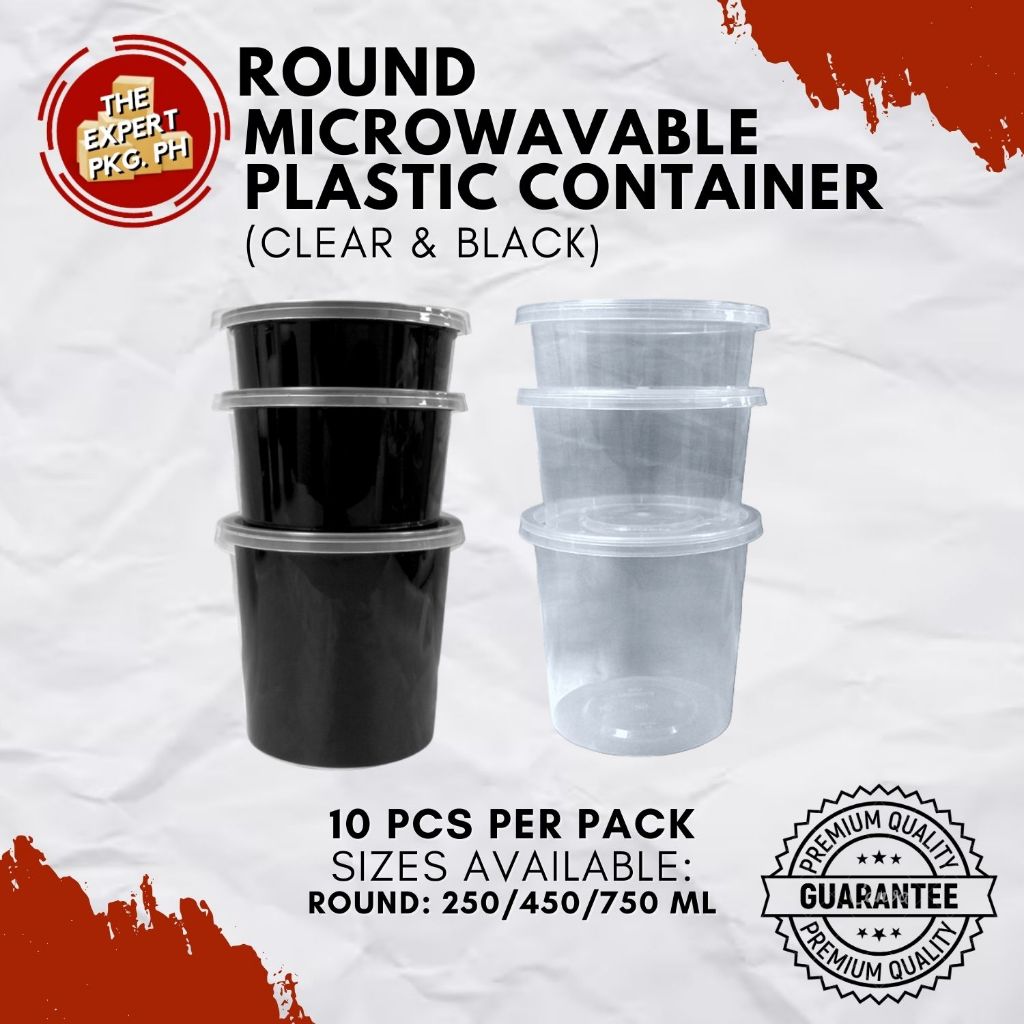 [10PCS] CLEAR & BLACK ROUND MICROWAVABLE PLASTIC CONTAINERS (10oz ...