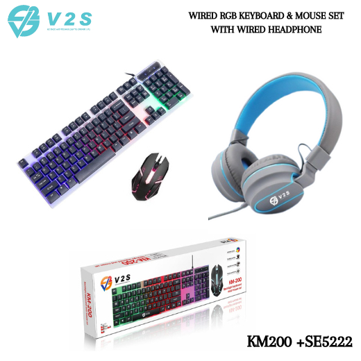 V2S RGB Wired Gaming Keyboard&Mouse Set With 3.5mm Jack Wired Headphone ...