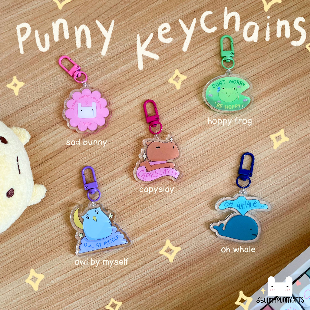 Cute Punny Animals Acrylic Keychains | Double sided print 1.5" wide ...