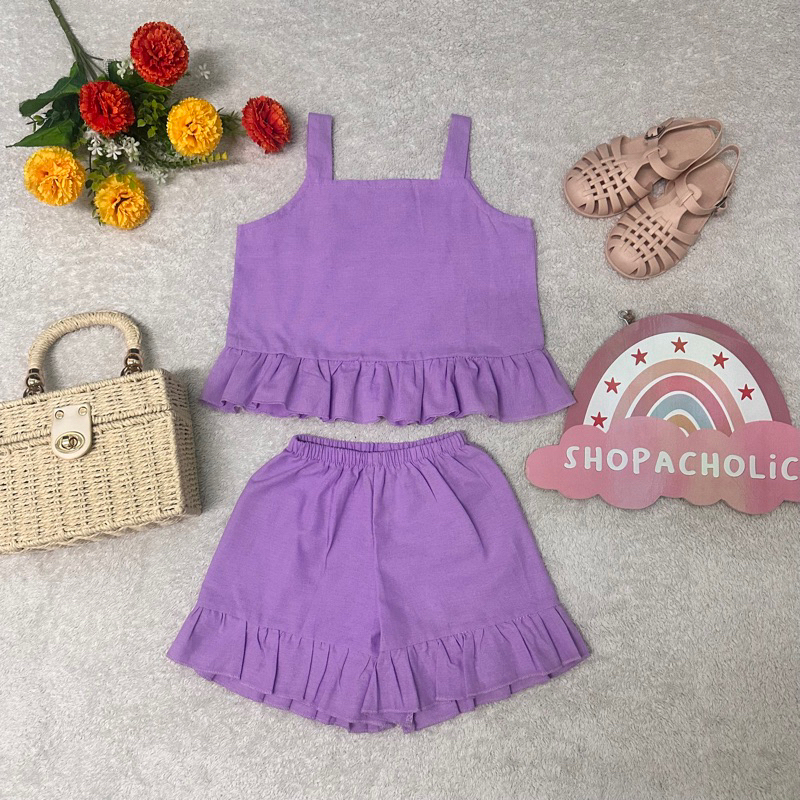 Kids Linen Top and Ruffles Short Set | Shopee Philippines
