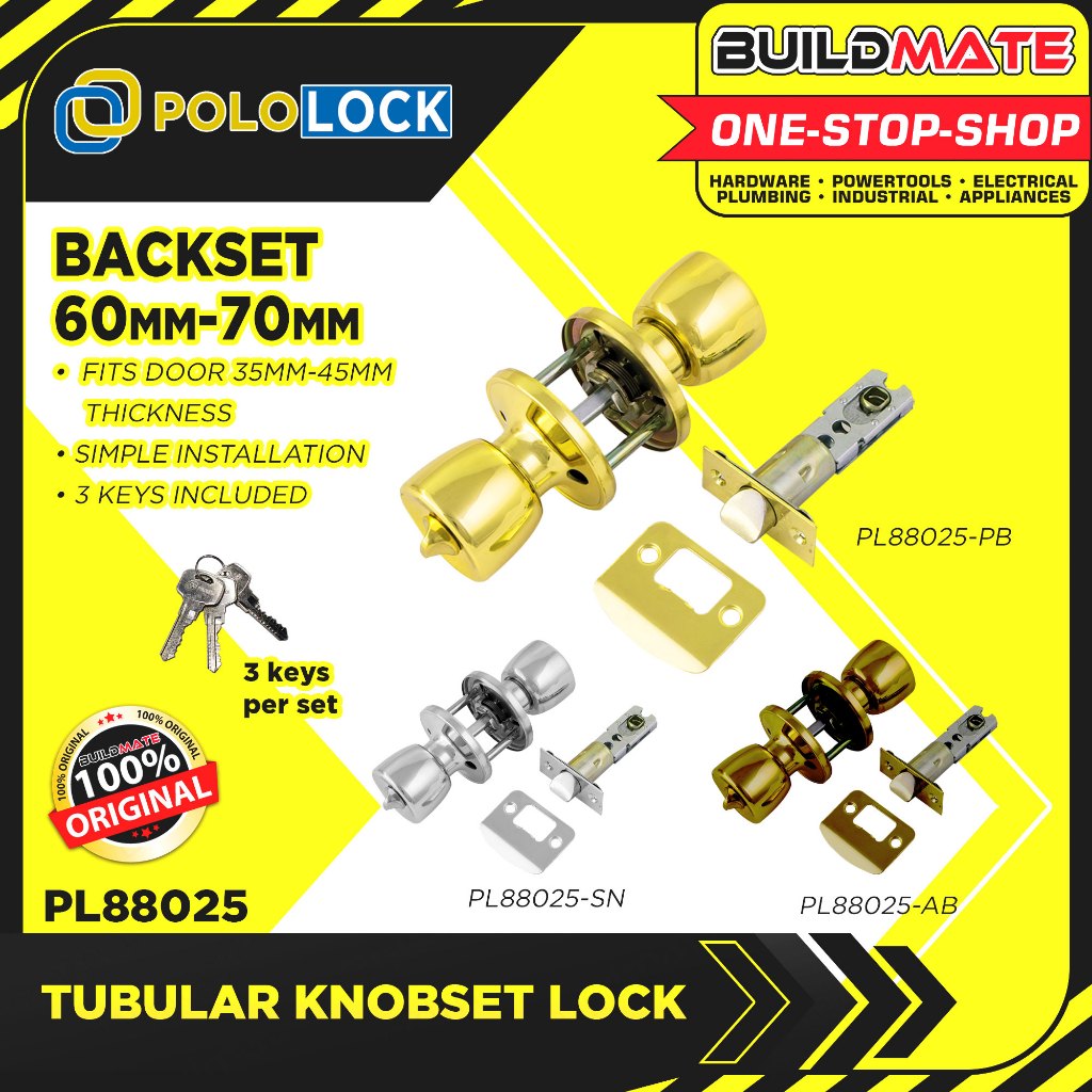 BUILDMATE Pololock Tubular Knobset Entrance Doorknob Keyed Entry Door ...