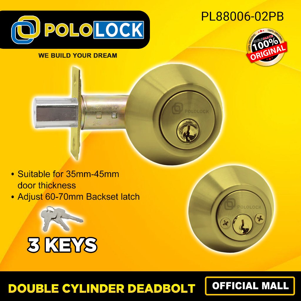 Pololock Double Cylinder Deadbolt Lock Polished Brass Deadlock 3 Keys ...