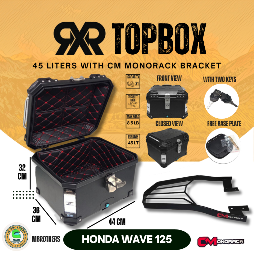 Set for White & Black RXR 45 Liters Hard Plastic Top Box With CM ...