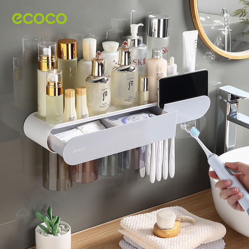 Ecoco Toothbrush Cup Holder with Toothpaste Dispenser and Build-in ...