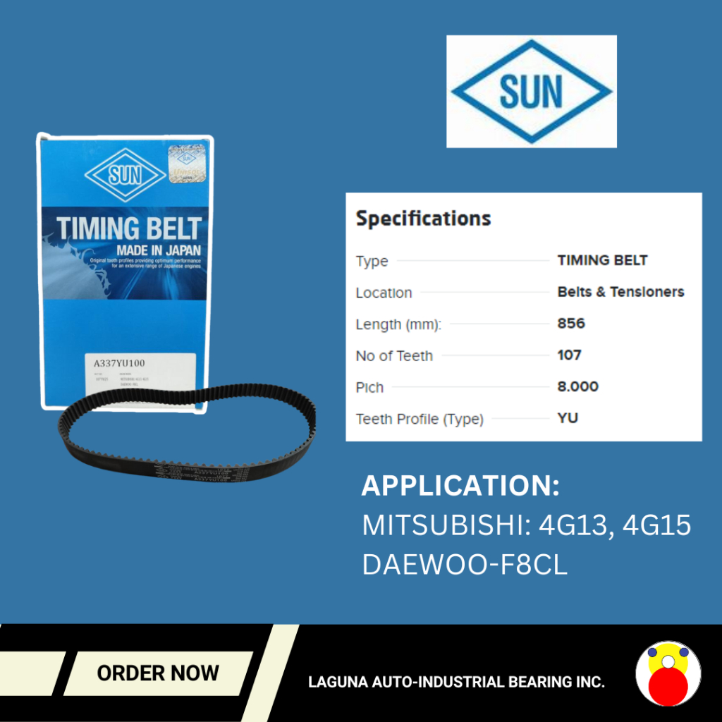 SUN Timing Belt A337YU100 for LANCER EL/EX 1.3L GAS 97-02 (107TEETH ...