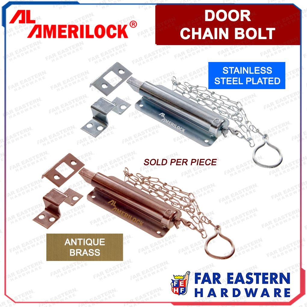 AMERILOCK Door Chain Bolt Stainless Steel Plated | Antique Brass AL645 ...