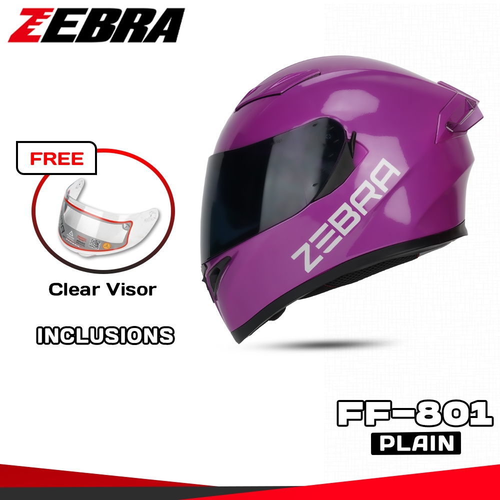 ZEBRA FF801 Full Face Helmet Dual Visor Plain Design Motorcycle ...