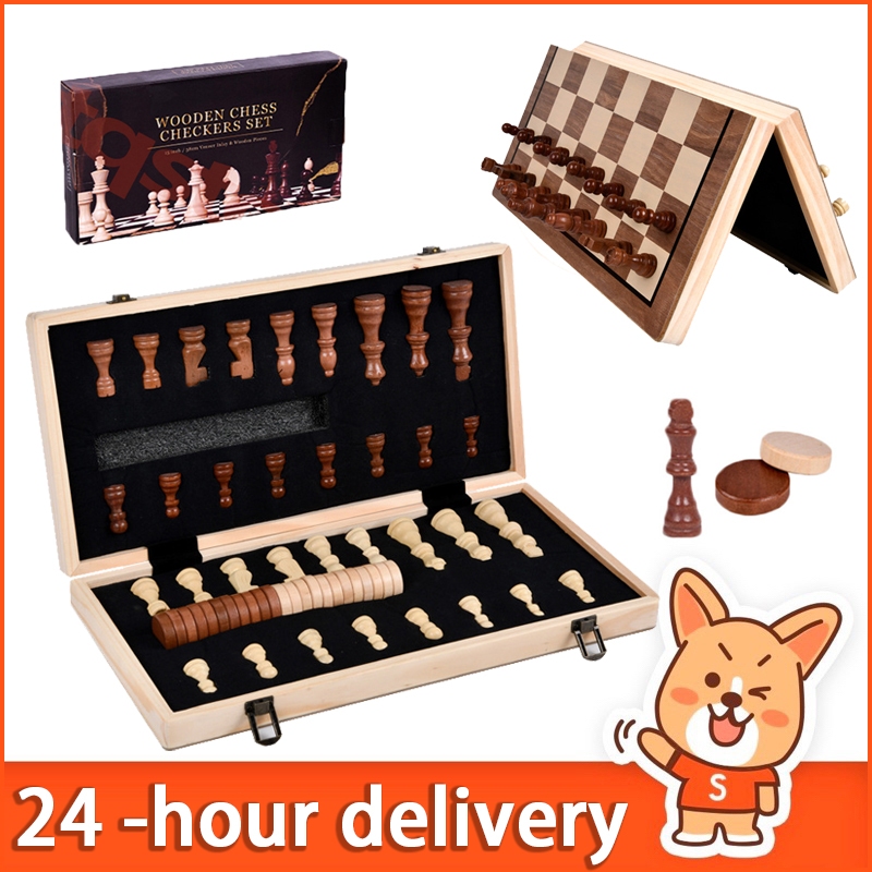 Magnetic Wooden Chess Board Foldable International Chess Set For Family ...