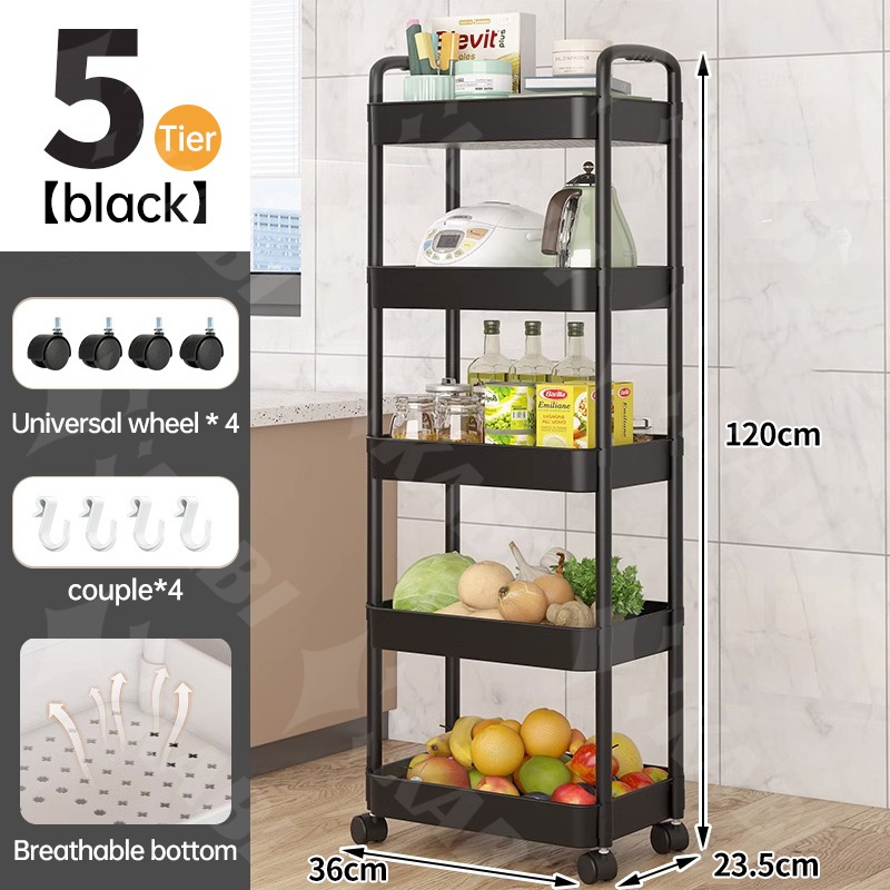 Kabi Moving Rack Trolley Cart 3/4/5 layer Stock label Kitchen Storage ...