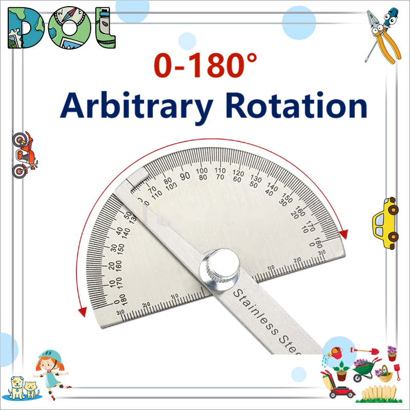 180 Degree Stainless Steel Protractor Adjustable Roundhead Ruler ...