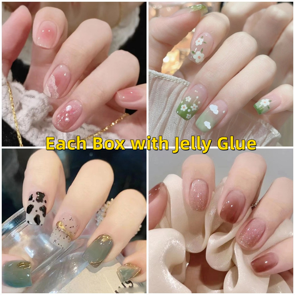 【FREE GLUE】Trend 24PCS Fake Nails Set With Glue Fake Nails French ...