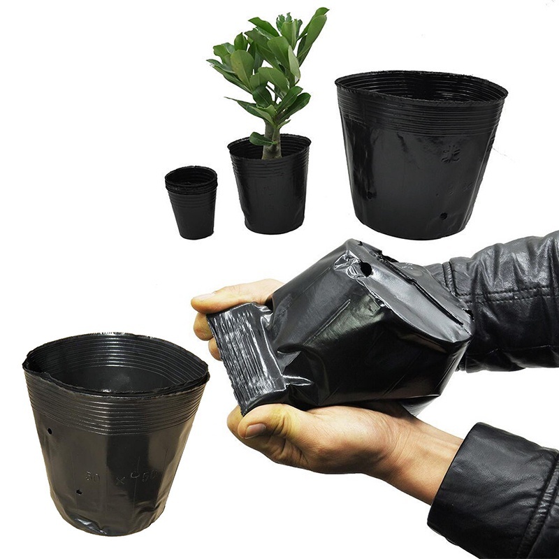 HALLOMALL 100pcs Black Plastic Nursery Plant Pots Soft Flower Pots Seed ...