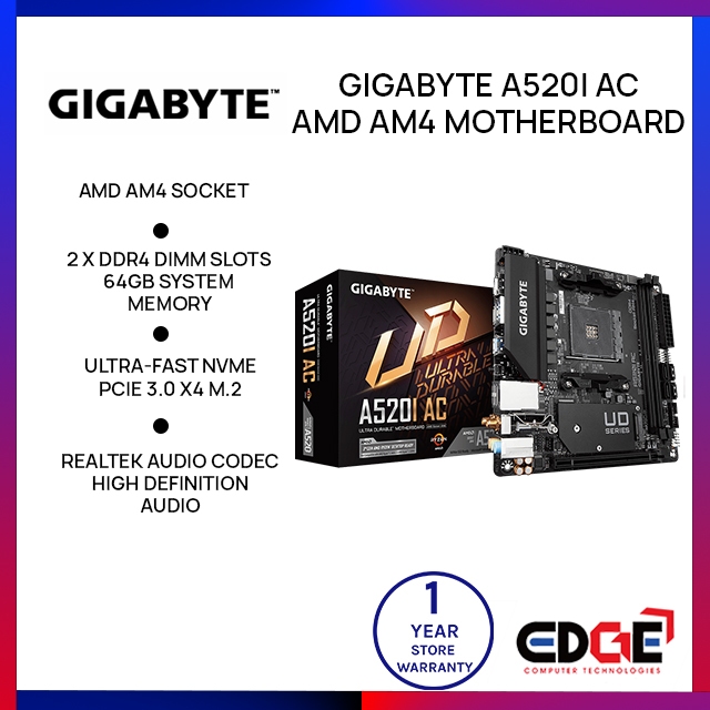 EDGE | GIGABYTE A520I AC AMD AM4 Motherboard | Shopee Philippines