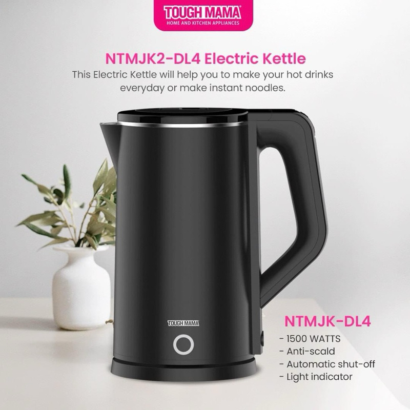Tough Mama NTMJK2-DL4 Electric Kettle Stainless Steel and Plastic Body ...