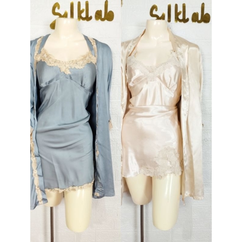 Preloved/ Thrifted/ Ukay Silk Satin Sleepwear Dress terno with Robe | Shopee Philippines