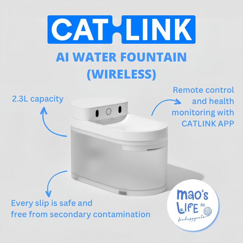 Catlink AI Wireless Automatic Water Fountain (Gen.3) App control ...