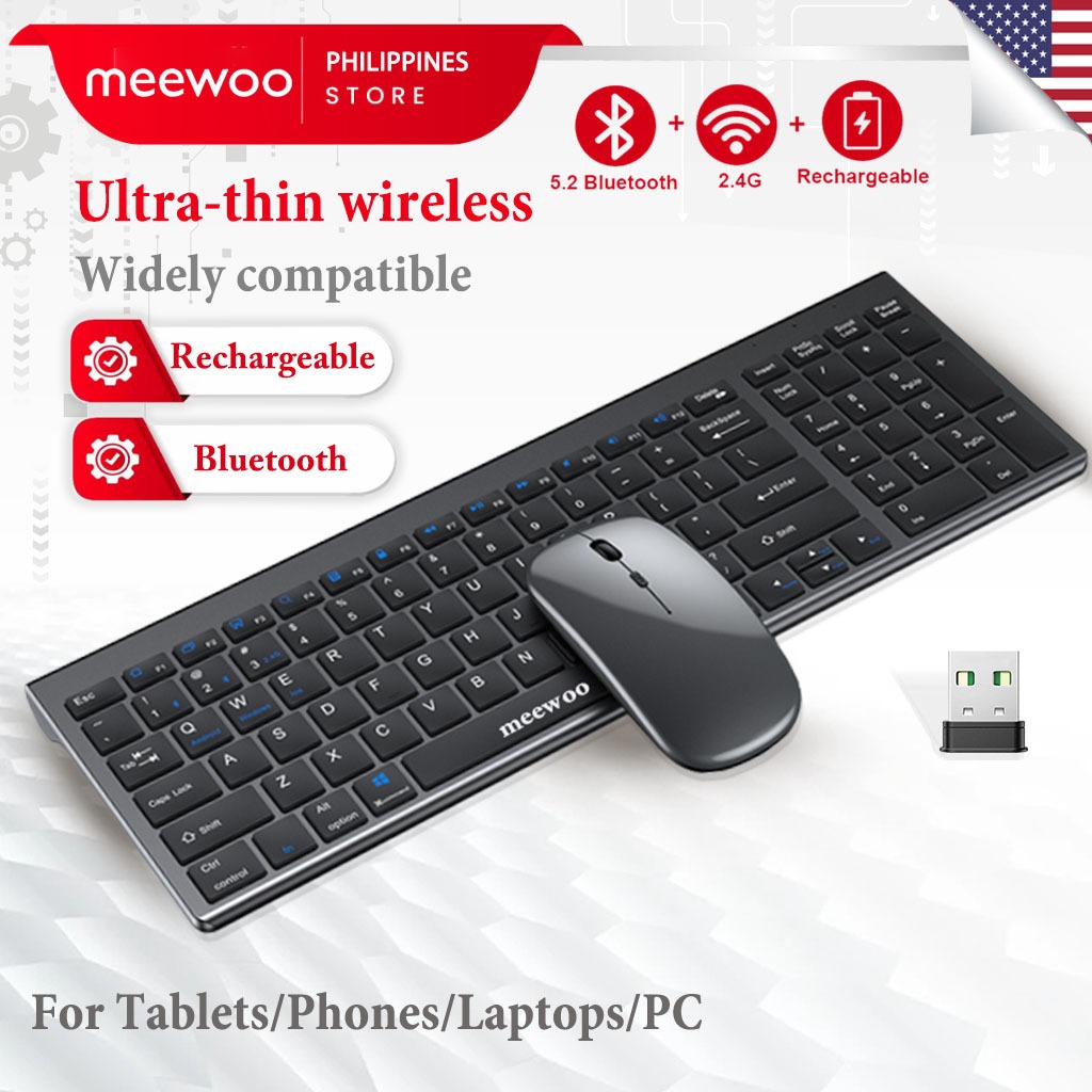 Meewoo Wireless Bluetooth Keyboard And Mouse Set Chargeable Keyboard For Laptop Pc Tablet Phone