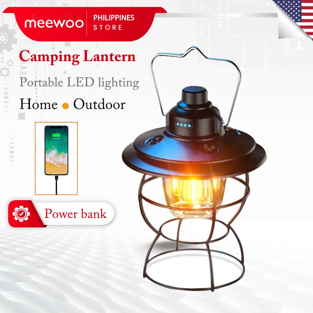 Meewoo LED Large Camping Lantern Battery Powered USB Charging,Carabiner ...