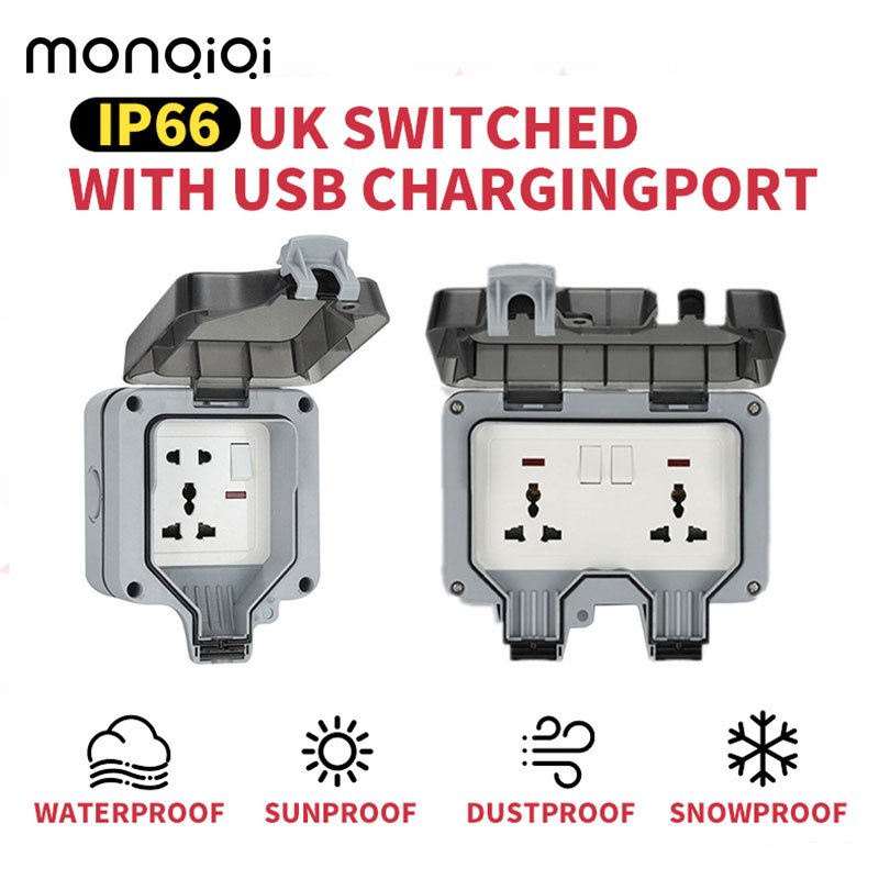 IP66 Weatherproof Waterproof Outdoor Wall Socket 13A Double Universal ...