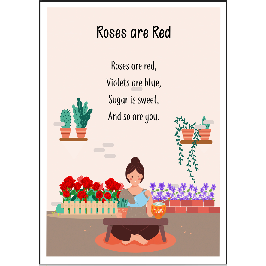 Roses are Red Chart Nursery Rhymes A4 Laminated High Print Quality ...