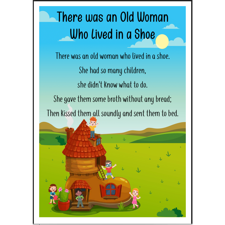 There was an Old Woman Who Lived in a Shoe Chart Nursery Rhymes A4 ...